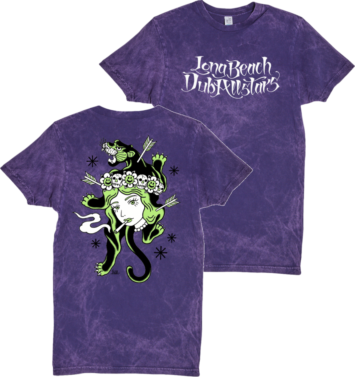 Panther Tee (Purple Acid Wash) – Long Beach Dub AllStars Merch